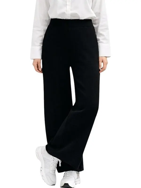 ACCOUCHEE Cool Knit Flexible Waist Palazzo Pants - Black