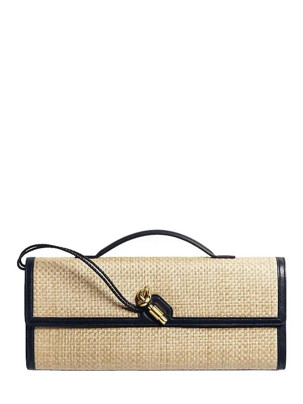 Bottega Veneta Andiamo Raffia Clutch - Natural Shade/midnight Raffia