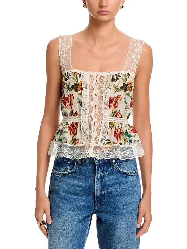 Alice + Olivia Annabeth Square Neck Top - Desert Sprigs Vanilla