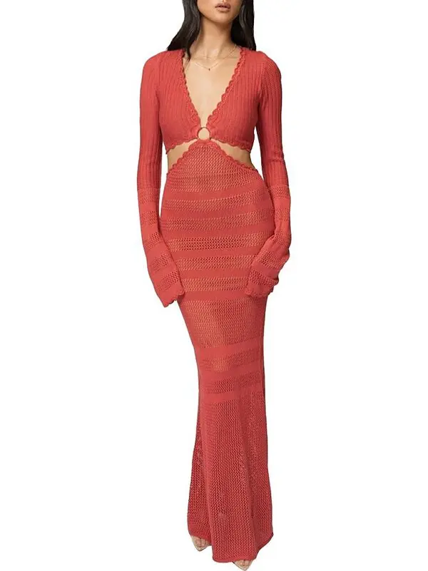 JLUXLABEL Blossom Haven Maxi Dress With Cut Out And Keyhole Embellishment - Berry