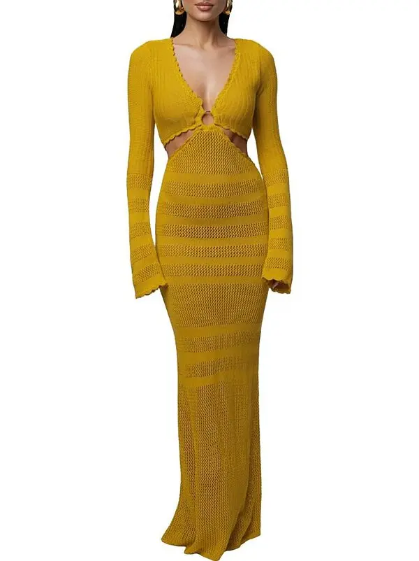 JLUXLABEL Blossom Haven Maxi Dress With Cut Out And Keyhole Embellishment - Yellow