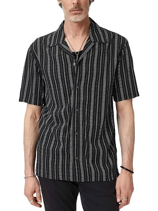 John Varvatos Dan Short Sleeve Camp Collar Shirt - Black