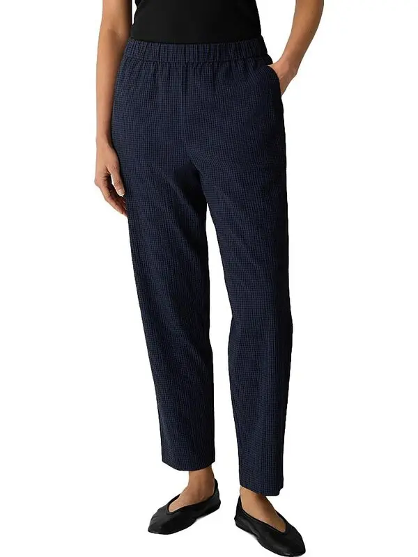 Eileen Fisher Cotton Pucker Check High Waist Pants - Deep Dive