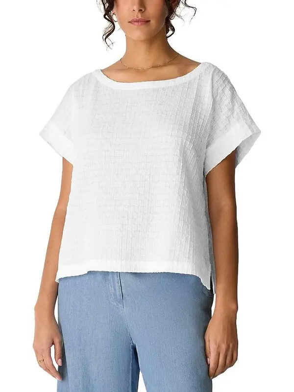 Eileen Fisher Cotton Voile Boxy Top - White