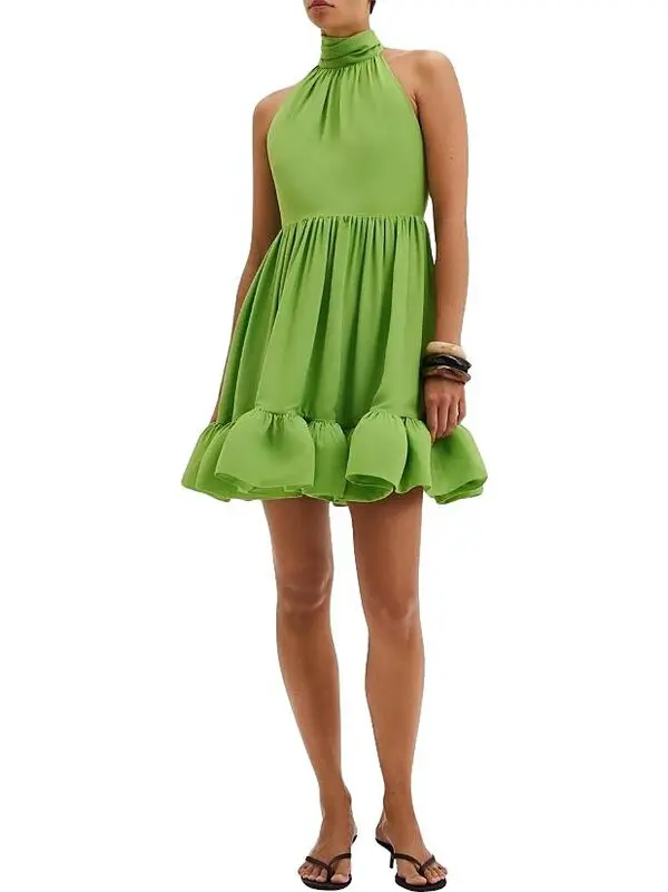 MALINA Halterneck Ruffled Mini Dress - Lime