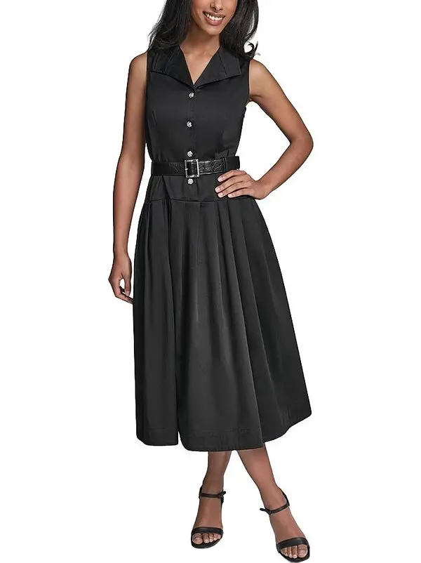 Karl Lagerfeld Paris Belted Midi Dress - Black