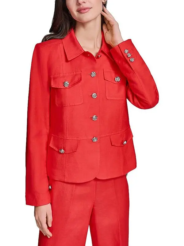 Karl Lagerfeld Paris Four-pocket Linen Blend Jacket - Apple