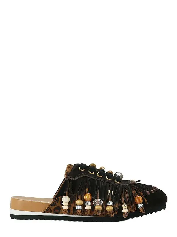 Kurt Geiger Islington Mules With Fringe And Beads - Open Brown