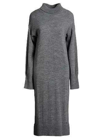 OTTOD'AME Ribbed Knit Mock Neck Midi Dress - Grey