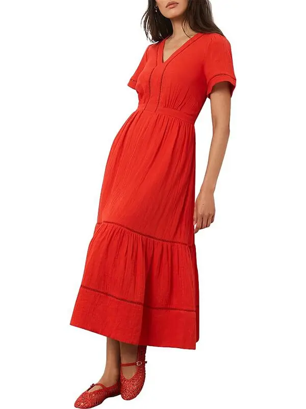 Mint Velvet Cotton Cheesecloth Midi Dress - Red