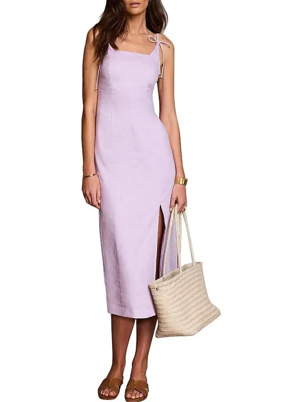 Mint Velvet Linen Bow Detail Midi Dress - Lilac