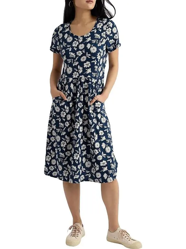 SEASALT CORNWALL Scoop Neck Fit And Flare Midi Dress - Floral Lawn Sea Cave
