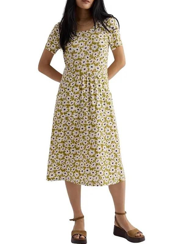 SEASALT CORNWALL Scoop Neck Fit And Flare Midi Dress - Inked Cosmos Avocado