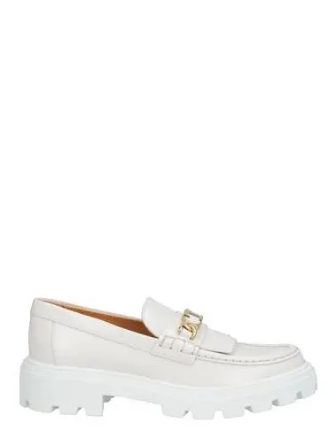 TOD'S Leather Embellished Chunky Loafers - Off White