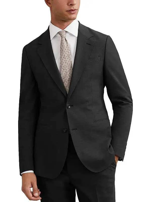 REISS Promise Single Breasted Two Button Notch Plain Weave Suit Jacket - Grey