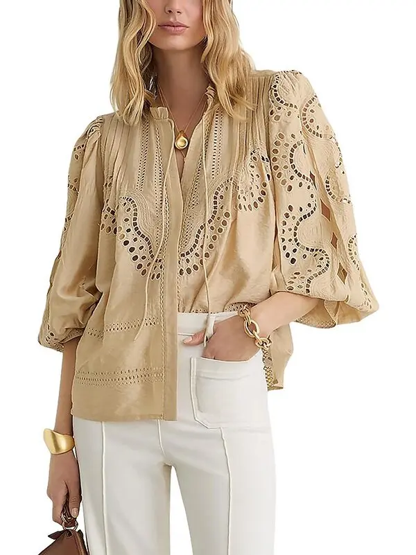 REISS Rhiannon Cut Out Lace Blouse - Neutral