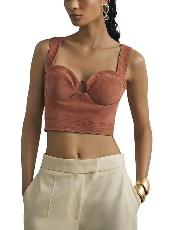 REISS Farley Suede Bustier Top - Rust
