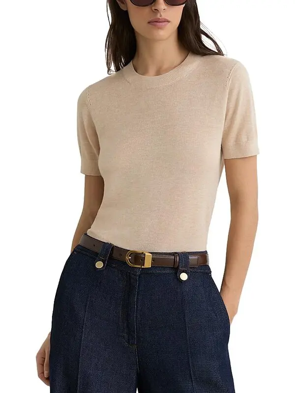 REISS Livy Short Sleeve Top In Acetate, Linen, Silk, And Lyocell Blend - Neutral