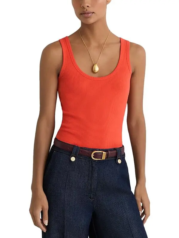 REISS Ribbed Scoop Neck Vest - Coral Pink