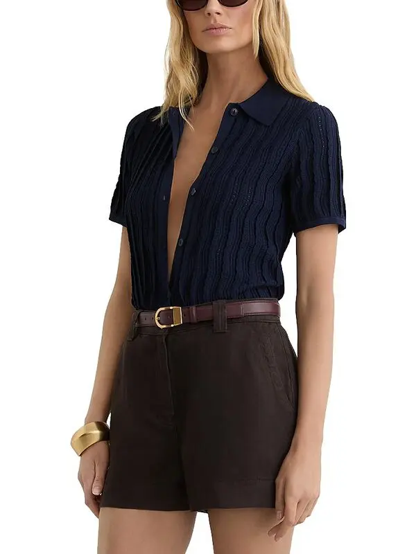 REISS Carmen Linen-blend Shorts - Chocolate