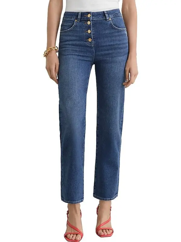 REISS Petites Lana Mid Rise Straight Leg Jeans - Mid Blue