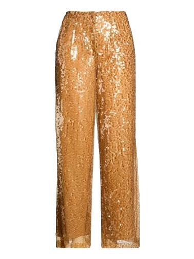 SOLOTRE Polyester Sequin Wide-leg Pants - Camel