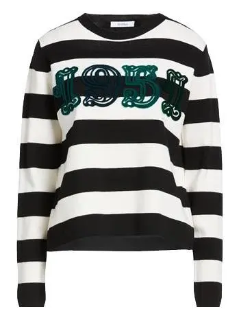 Max Mara Striped Wool Sweater With Velvet Trims - Black