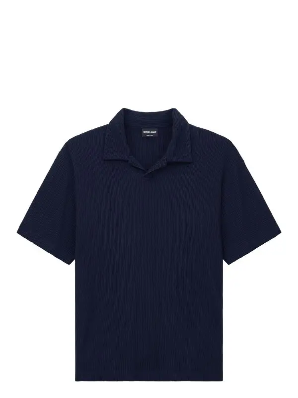 Giorgio Armani Polo Shirt Regular Fit Viscose Seersucker Jersey - Navy Blue