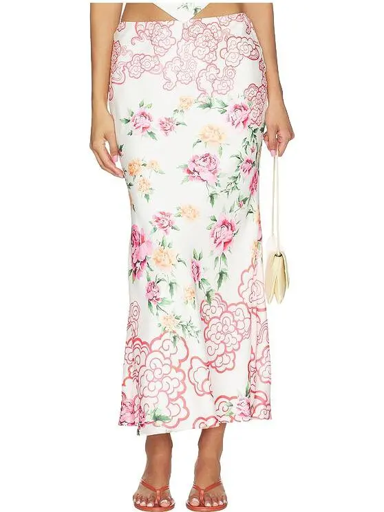 SAU LEE Fiora Printed Satin Skirt - White Multi