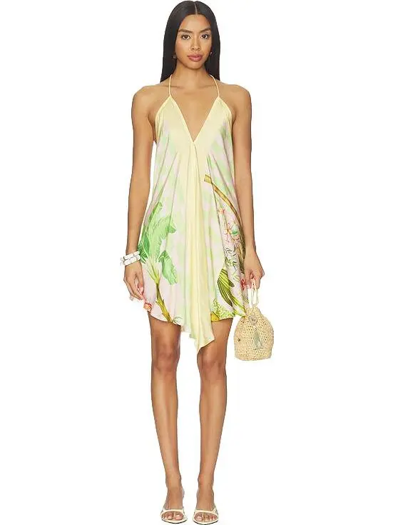 Verandah Handkerchief Mini Dress - Blush And Sage Green Checkered Scarf