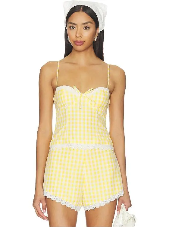 Majorelle Peggy Bustier Top - Yellow & White Check