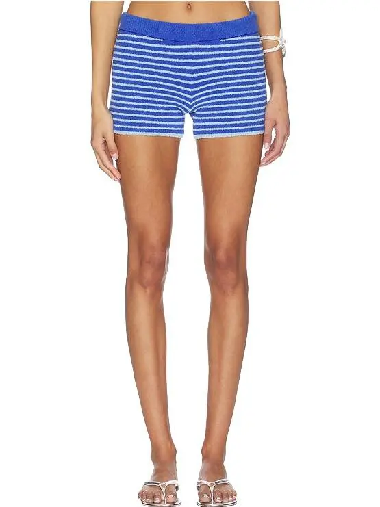 DE ROCOCO Boucle Micro Mini Shorts - Blue