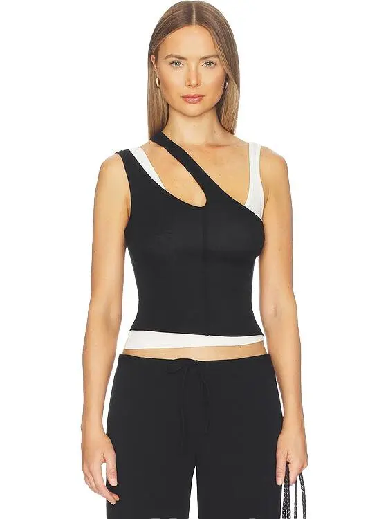 SNDYS. Asymmetrical Cut-out Tank Top - Black