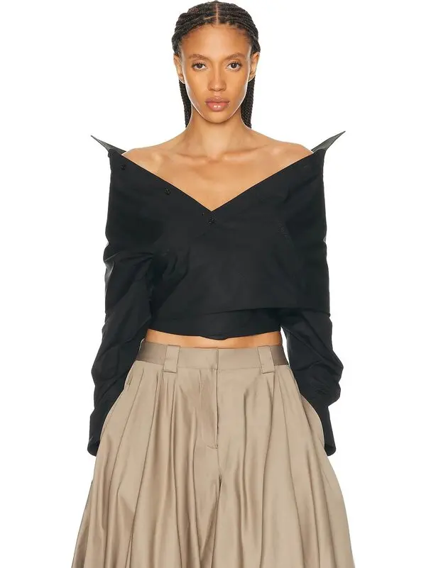 Balenciaga Off The Shoulder Shirt With Attached Waist Tie - Black