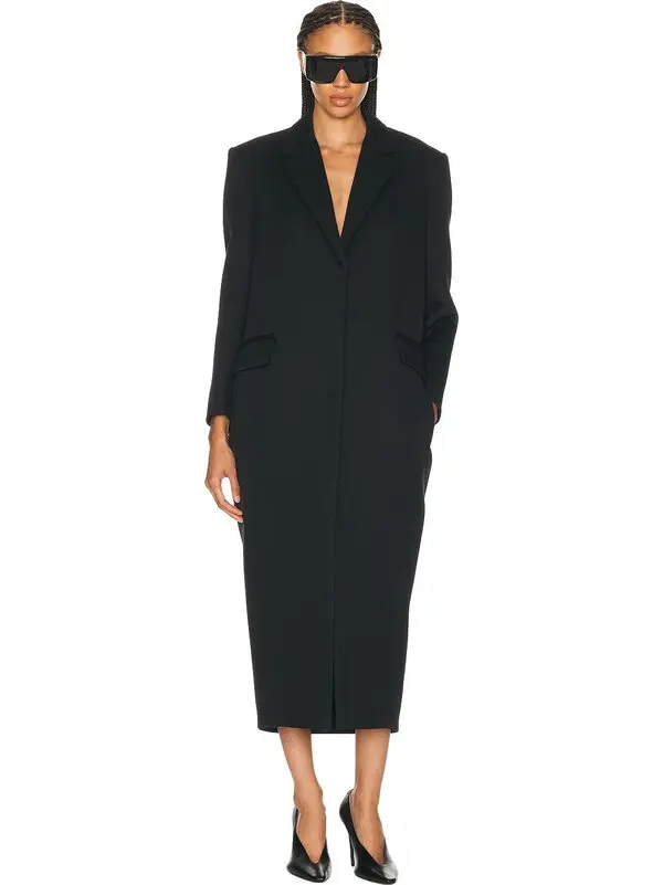 Balenciaga Long Wool Coat - Black