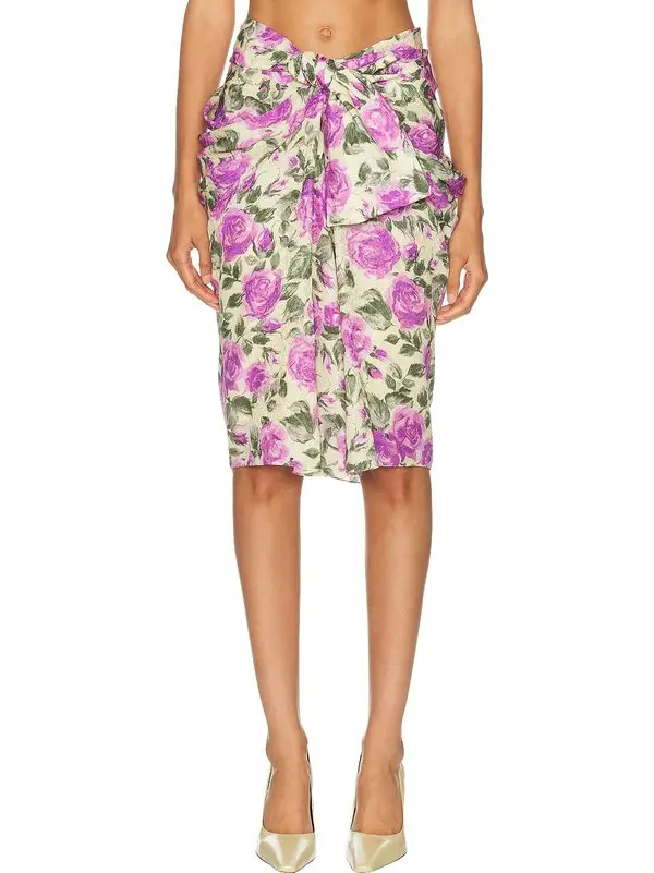 Chloé Floral Print Silk Wrap Skirt - Yellow & Purple