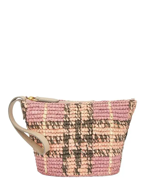 Burberry Small Margate Pouch In Raffia - Pink