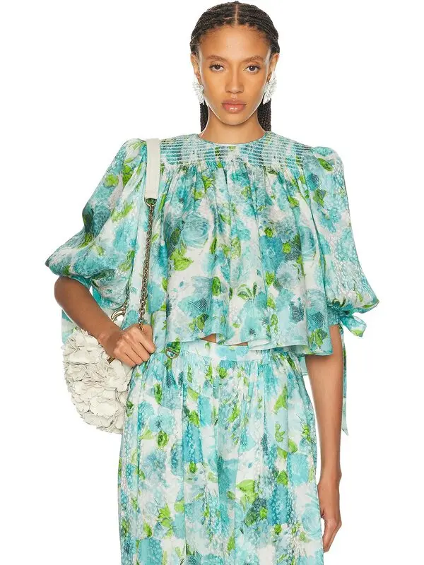 Chloé Puffed Blouse - White & Blue