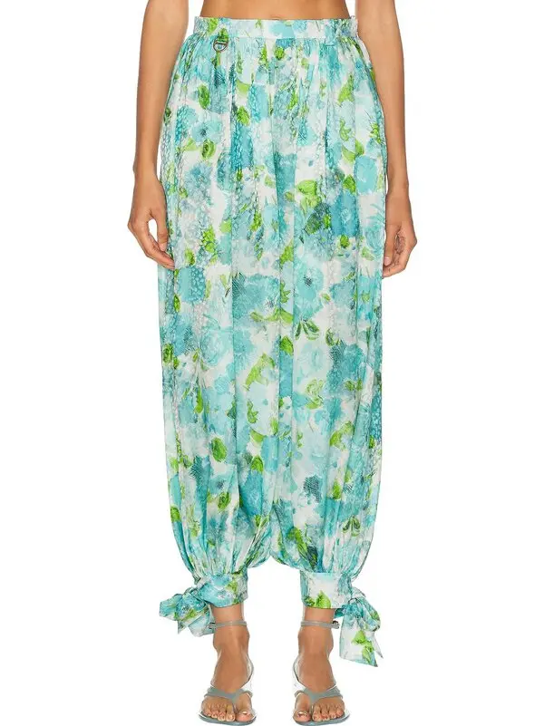 Chloé Floral Print Silk Pants - White & Blue