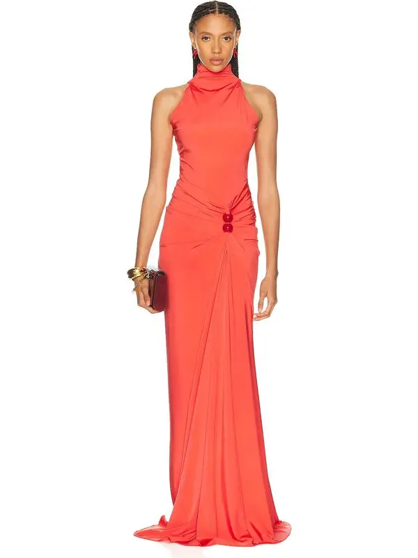 Silvia Tcherassi Ruched Jersey Gown - Coral