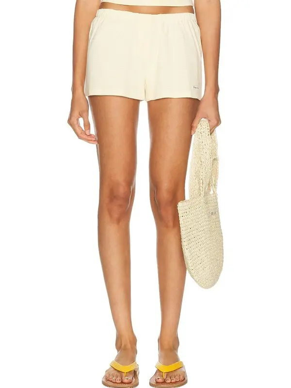 SPORTY & RICH Signature Logo House Short - Almond Striped