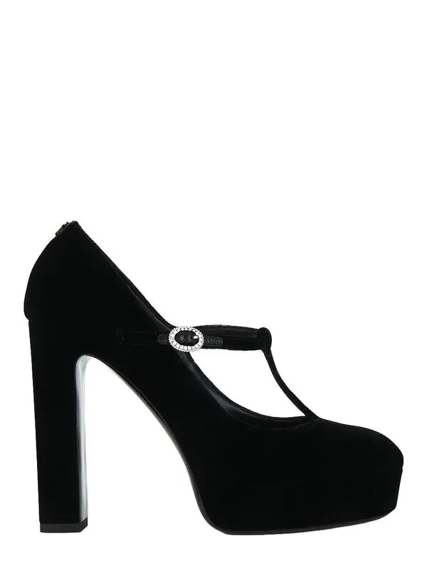 JIMMY CHOO Marene Mary Jane Velvet Platform Block Heel Pumps - Black