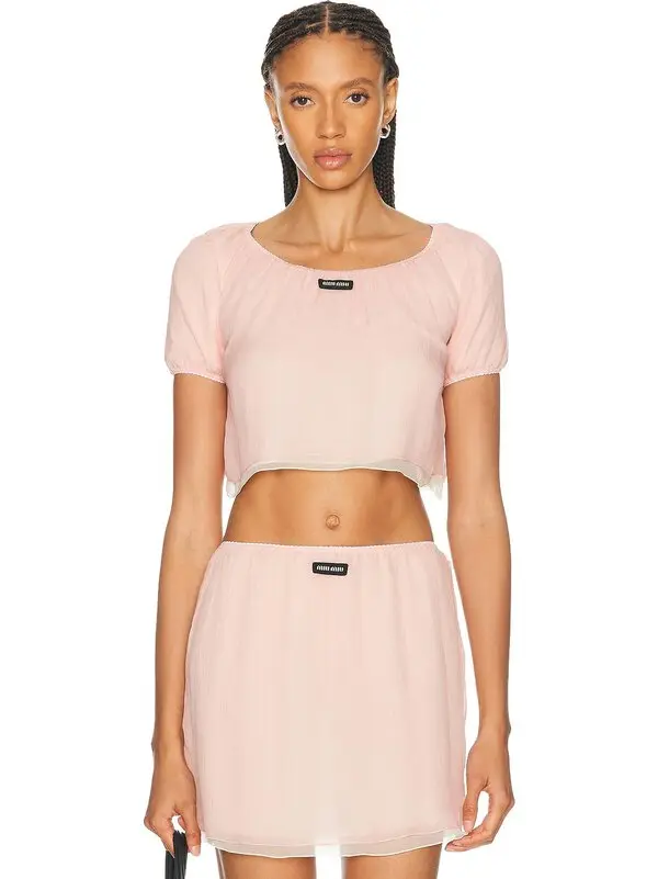 Miu Miu Cropped Chiffon Top - Rosa