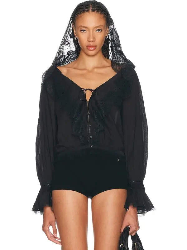 Lpa Rhea Top With Lace Trim - Black