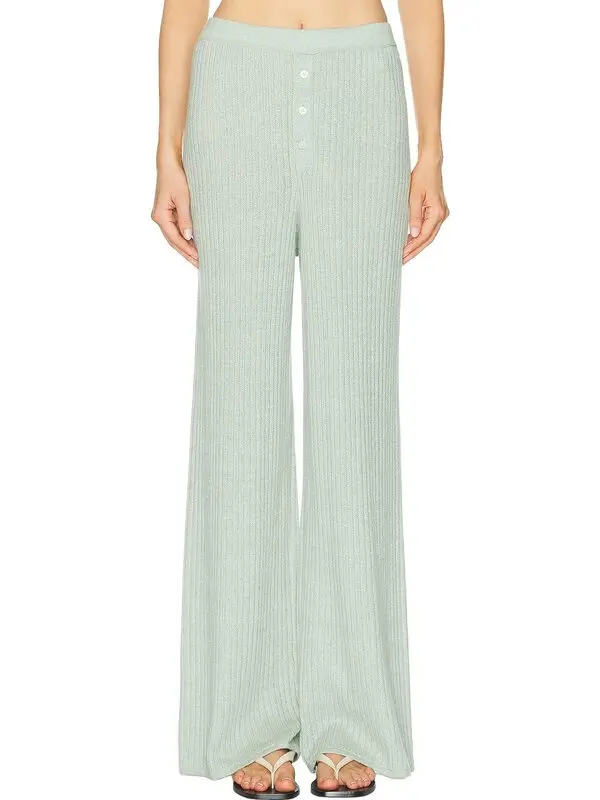 Guest In Residence Ribbed Cashmere-linen Blend Wide-leg Pants - Sage Brush
