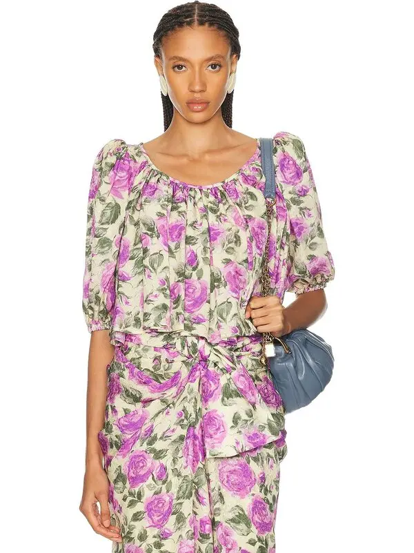 Chloé Cropped Puff Sleeve Top - Yellow & Purple
