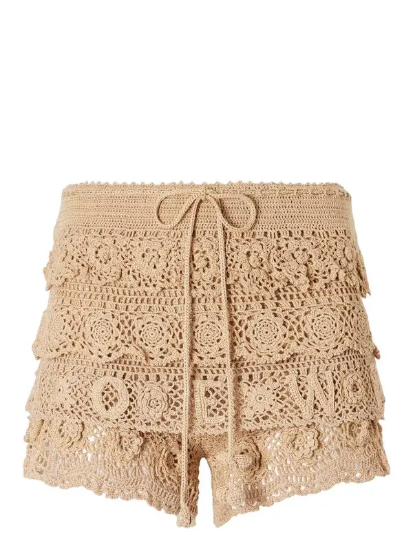 Loewe Tiered Crocheted Cotton Shorts - Neutrals