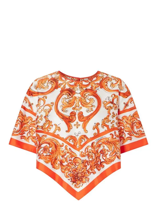 Dolce & Gabbana Printed Silk Twill Blouse - Orange
