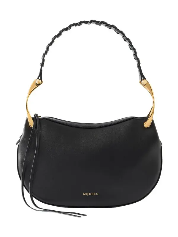 Alexander McQueen Wishbone Braided Leather Shoulder Bag - Black