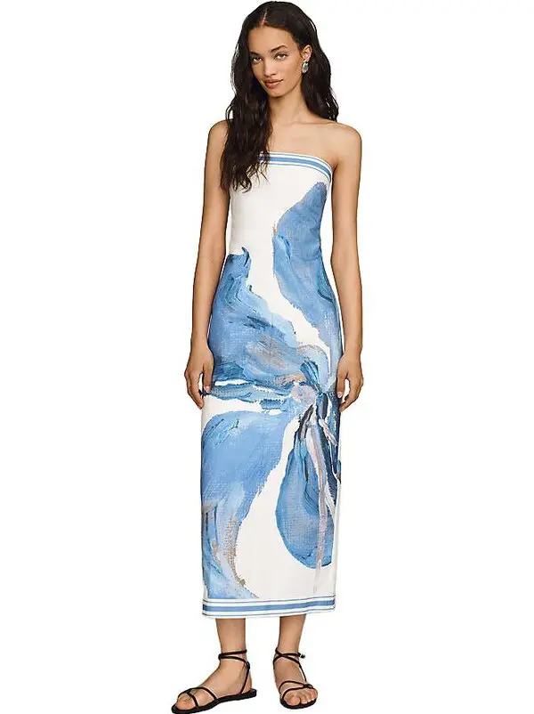 Significant Other Strapless Midi Dress - Blue Pattern